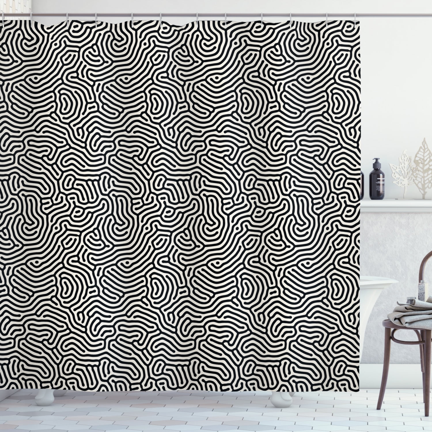 Ambesonne Black and White Shower Curtain, Maze Labyrinth, 69"Wx75"L ...