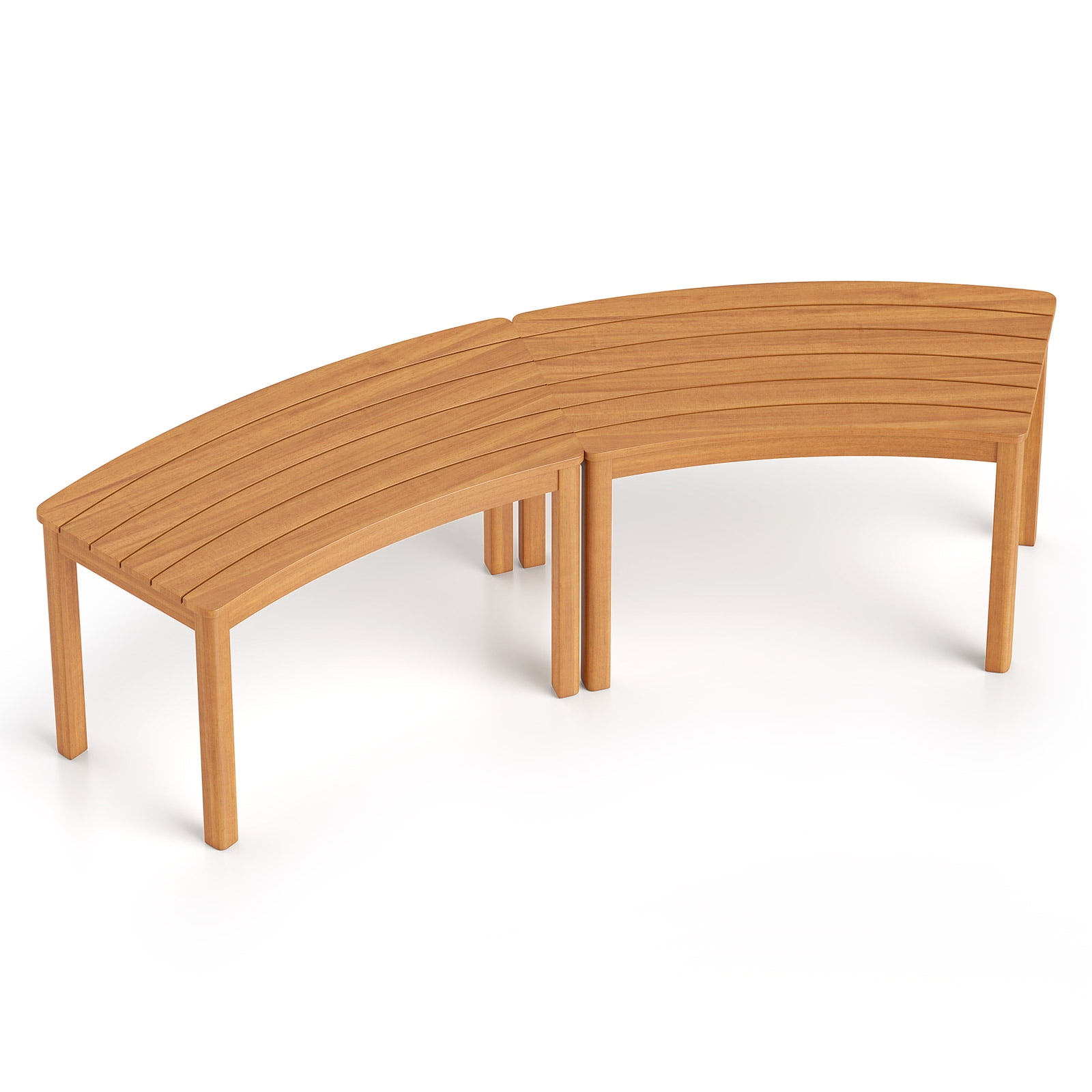 Click here for Gymax Outdoor Curved Acacia Wood Bench Set Of 2 Pa... prices
