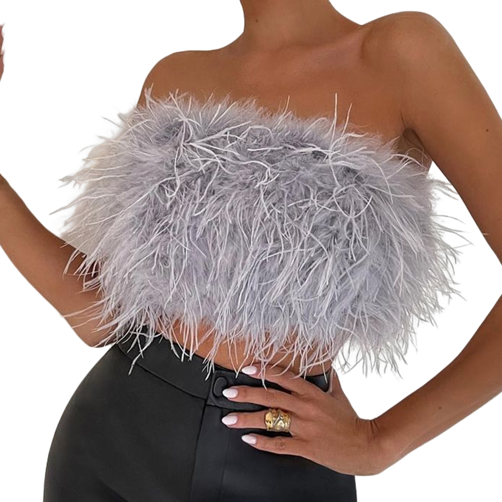 Fusipu Party Crop Top Sexy Fluffy Skin-touch Sleeveless Off Shoulder ...
