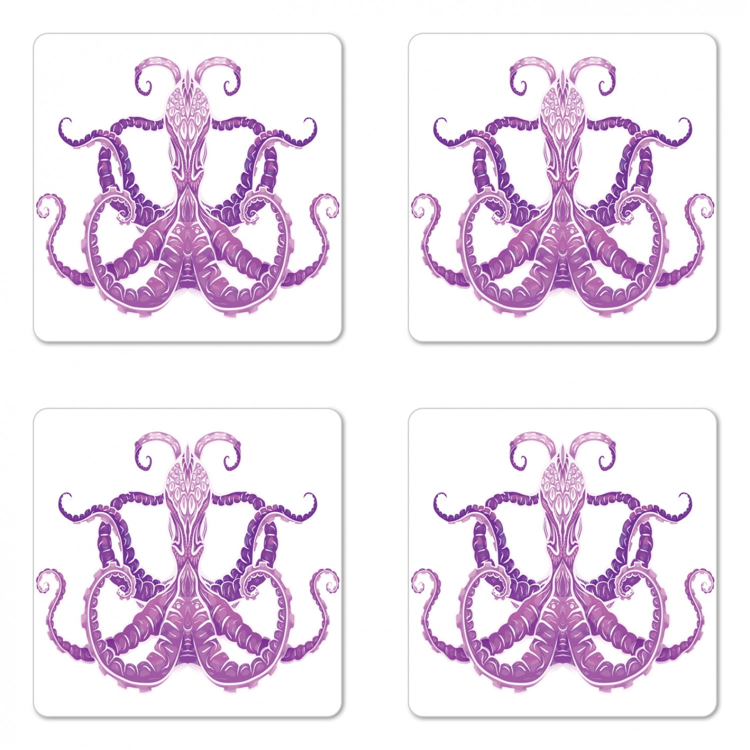 Octopus Coaster Set of 4, Traditional Ornamental Effects Aquatic ...
