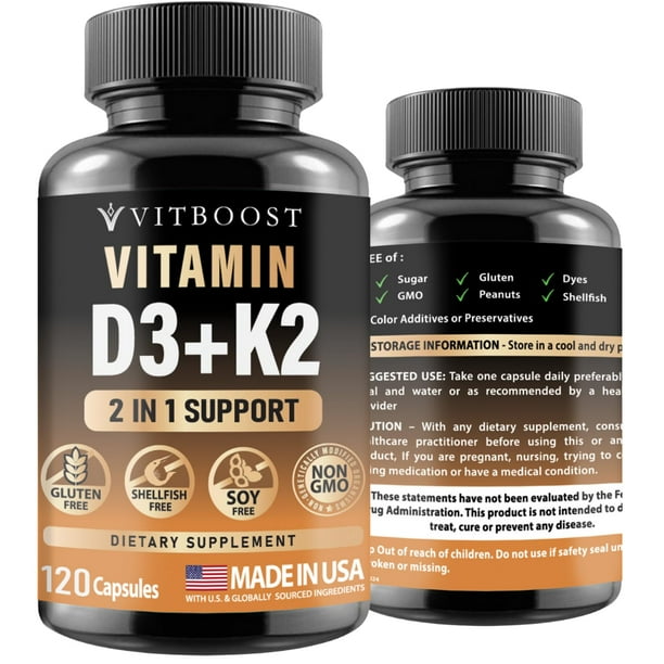 Suplemento VITBOOST Vitamin D3 K2 Complex 5000 UI 120 cápsulas | Bodega Aurrera en línea