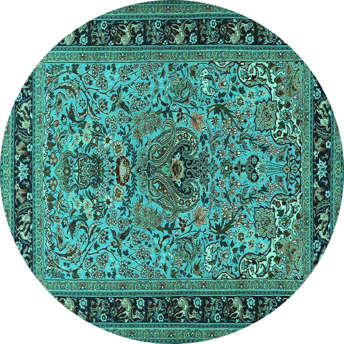 Ahgly Company Machine Washable Indoor Round Persian Turquoise Blue ...