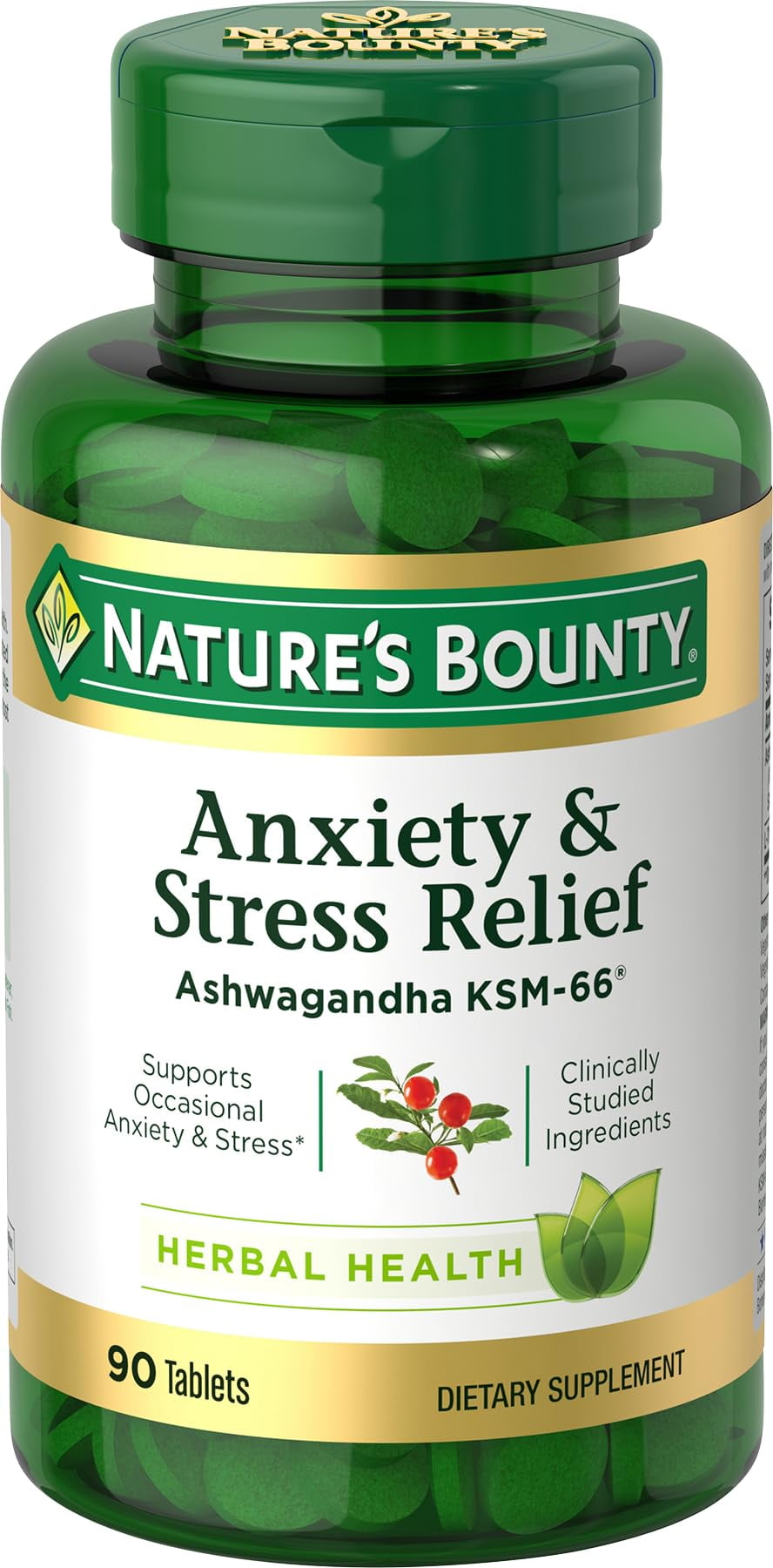 Suplemento Nature's Bounty Stress Relief Ashwagandha KSM-66 90 tabletas ...