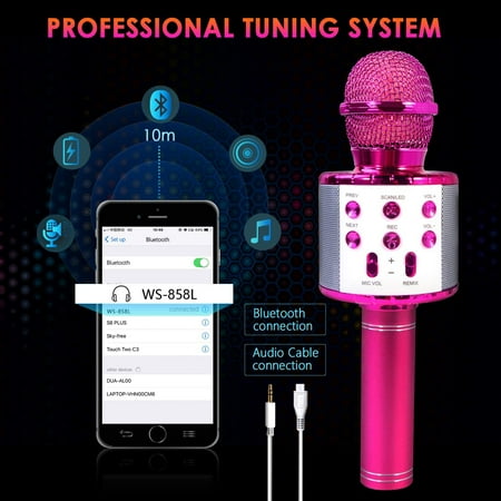 Wireless 4 in 1 Bluetooth Karaoke Microphone with LED Lights, Portable ...