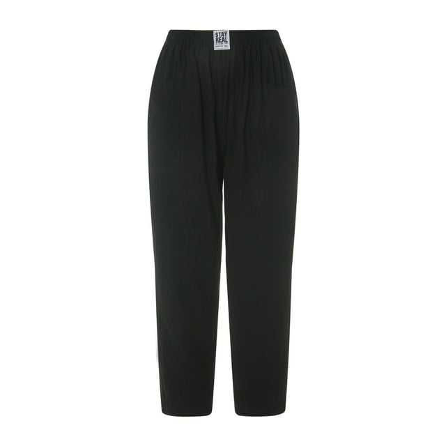 Women Casual Pants Solid Color Loose Elastic Waist Trousers With