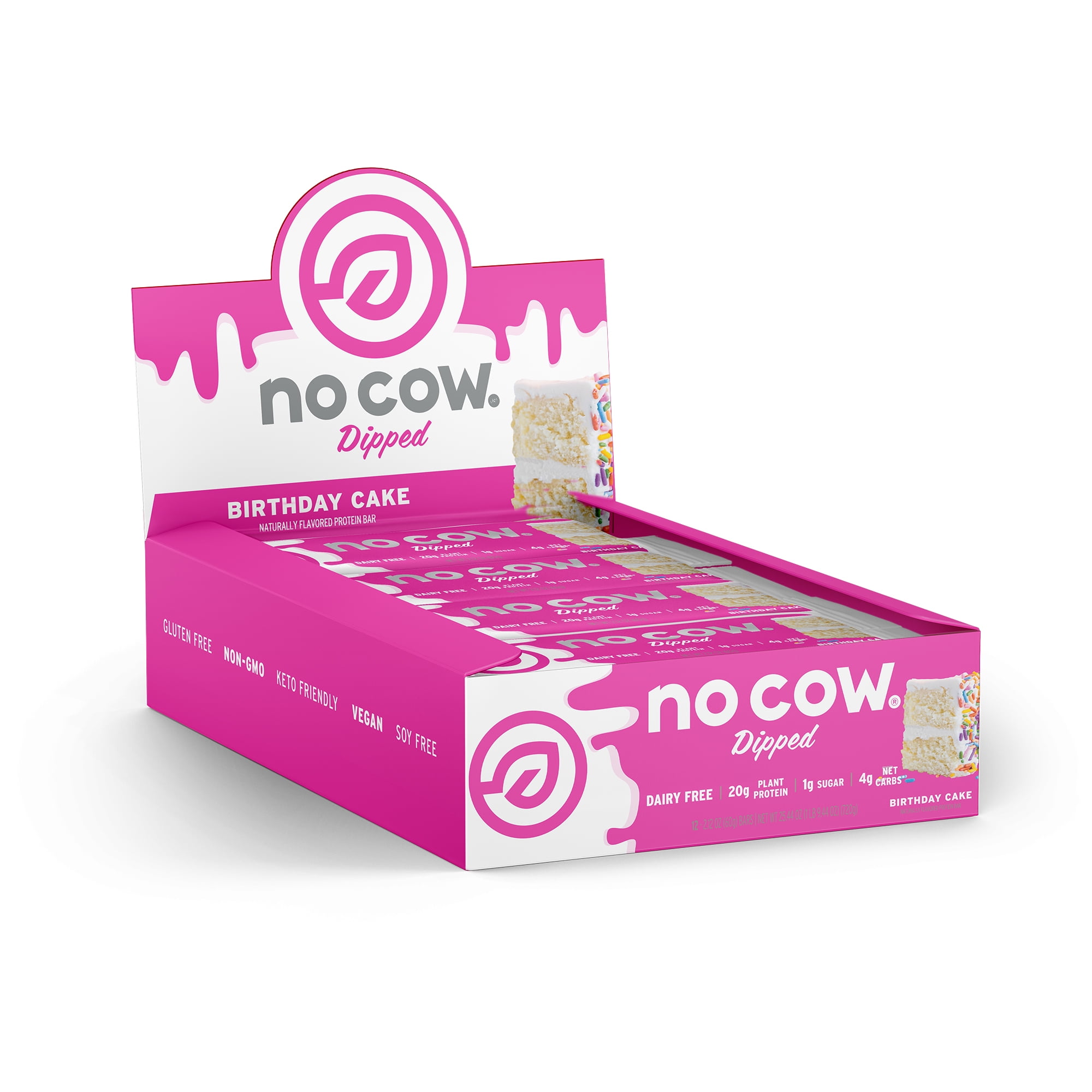 No Cow Dipped Protein Bars, Birthday Cake, Box of 12 - Walmart.com