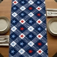 Blue Red Star Plaid Burlap Cotton Table Runner 13x60 Inches Long, Navy ...
