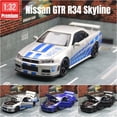 1/32 Nissan Skyline GTR R34 JDM Toy Car Model Diecast Vehicle Miniature ...