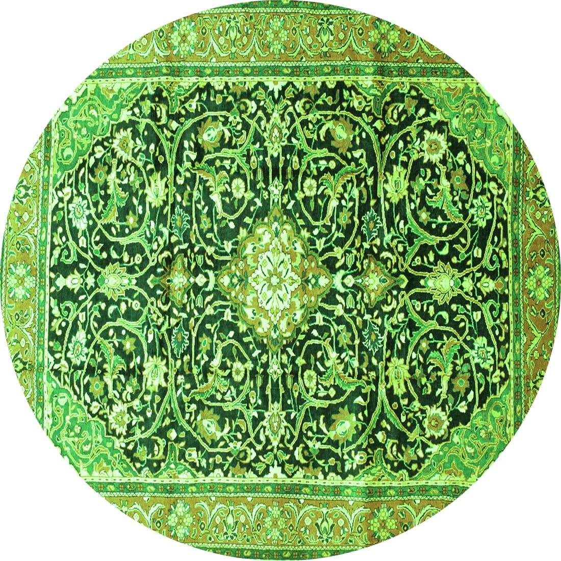Ahgly Company Indoor Round Medallion Green Traditional Area Rugs, 8 ...
