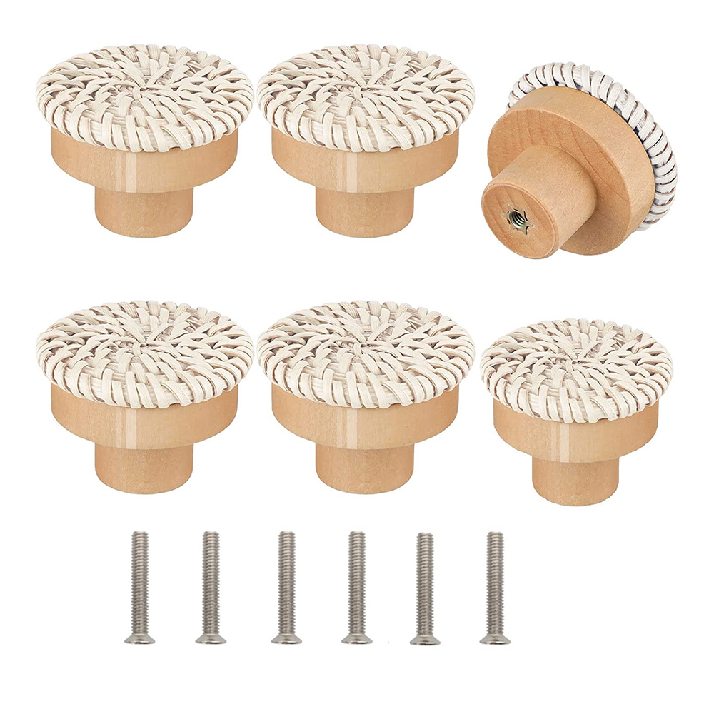 Wood Drawer Knobs Rattan Cabinet Knobs with Screws for Cupboard Boho ...