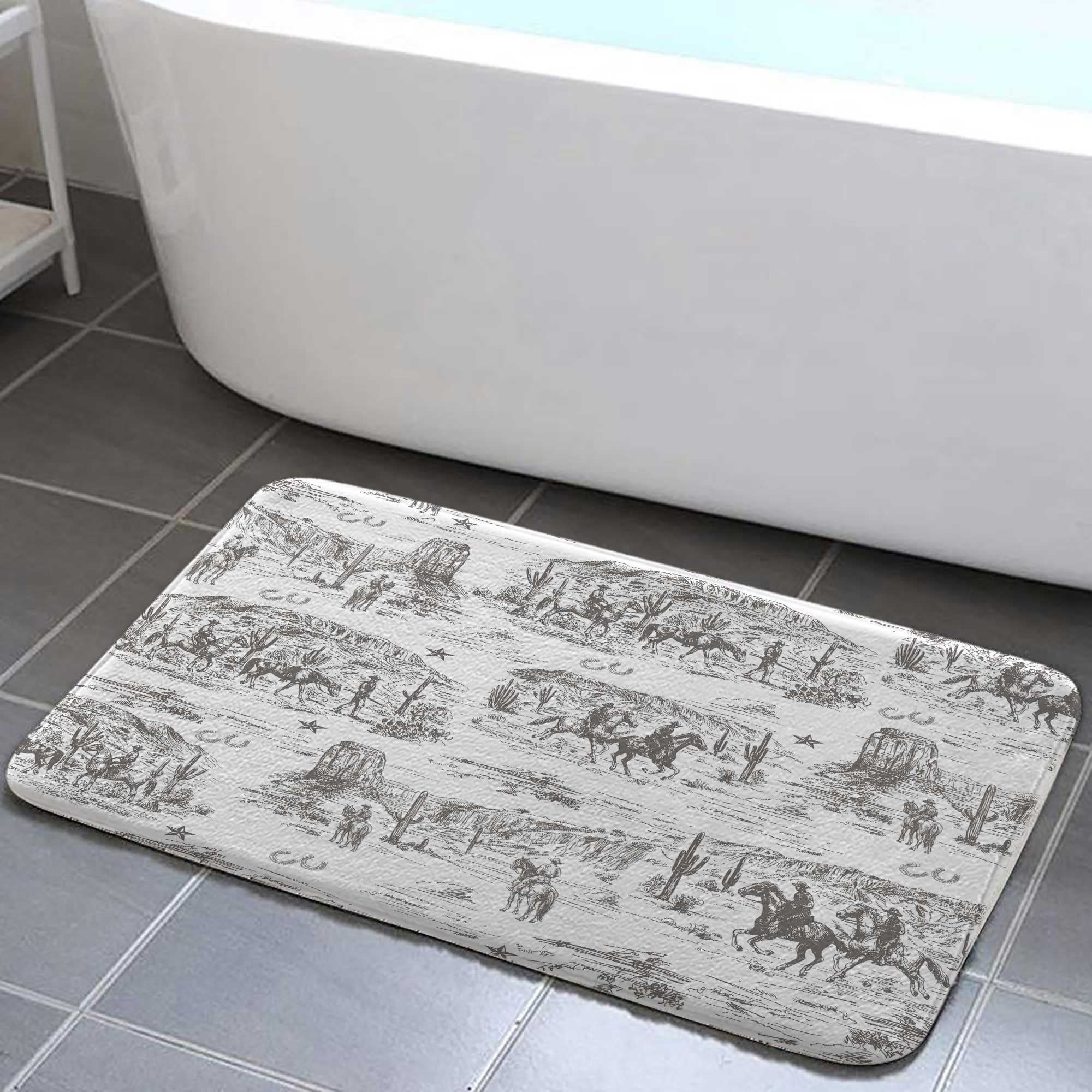 Southwestern Cowboy Bathroom Mat, Western Desert Cowboy bath Rugs for ...