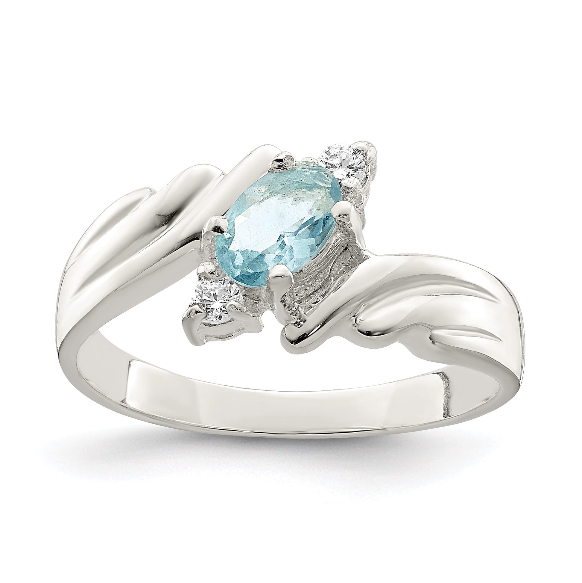 925 Sterling Silver Light Blue Oval Cubic Zirconia with Side Stones ...