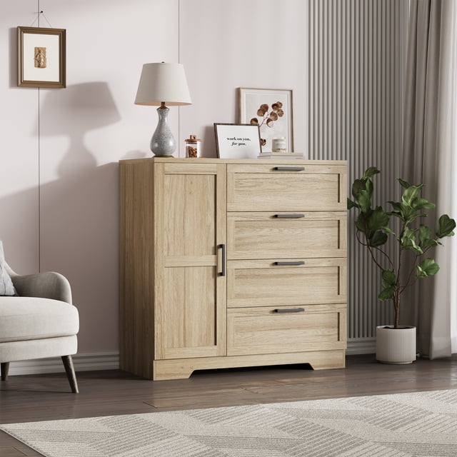 Multi-Functional Storage Cabinet - Wooden Armoire Wardrobe with 4 ...