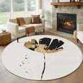 Black Gold Flower Round Rug 8ft Washable Circle Rugs Non Slip Farmhouse ...