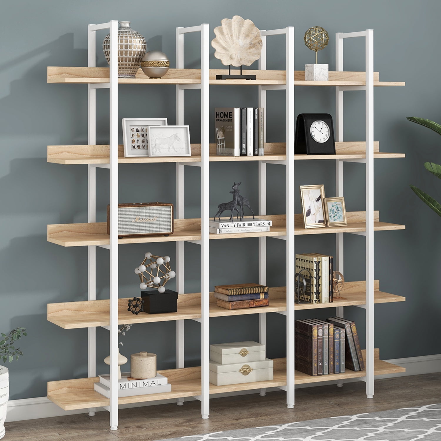 UWR-Nite Triple Wide 5-Tier Bookshelf, Industrial Display Bookcase with ...