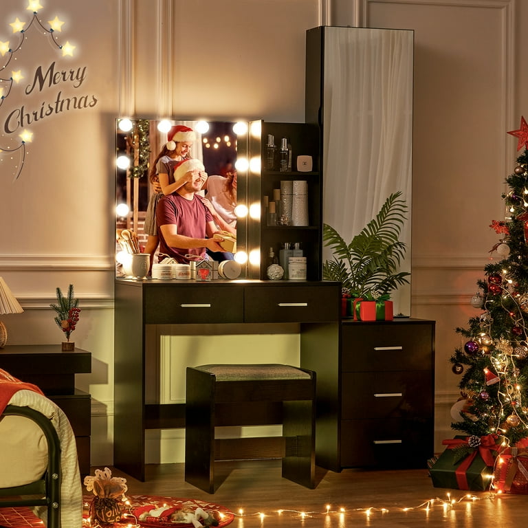 USIKEY Large Vanity Desk with 10 Lights Bulbs Full Length Mirror makeup vanity with lights vanity set vanity mirror with lights and table set with 5