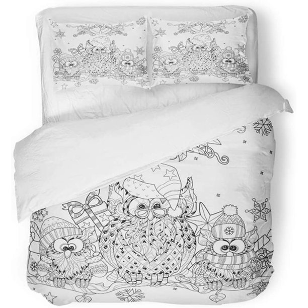 HATIART 3 Piece Bedding Set Christmas Owl On Tree Branch with Small ...