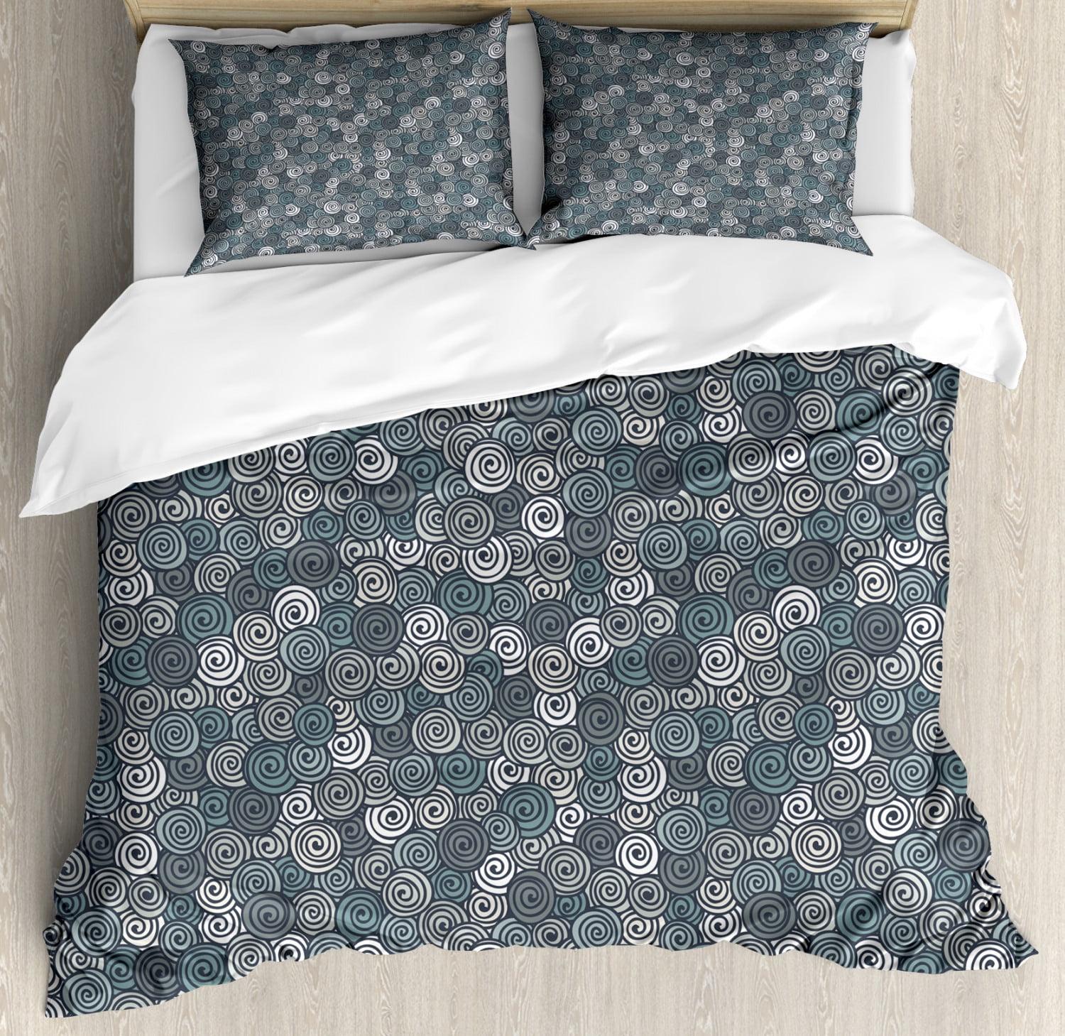 Geometric Queen Size Duvet Cover Set, Hand Drawn Spiral Arrangement ...