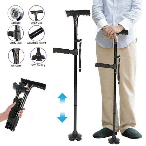 Vobor Portable double Handle Cane, Folding Walking Cane with Alarm LED ...