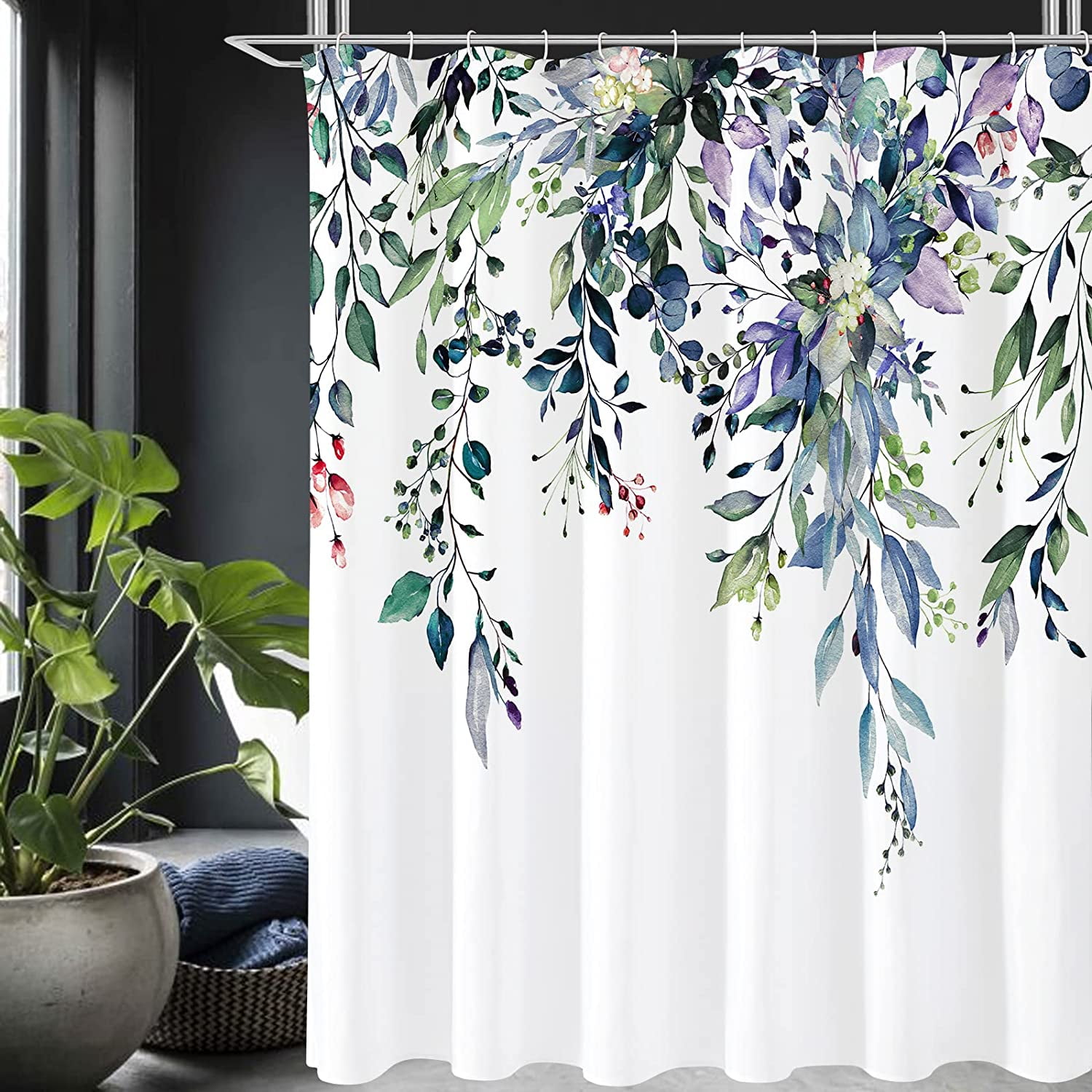 Sage Green Eucalyptus Shower Curtain Watercolor Plant Leaves With