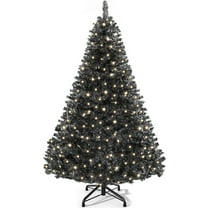 Topbuy 7ft Pre-lit Tree Hinged Artificial Pencil Tree w/ 818 PVC Branch ...