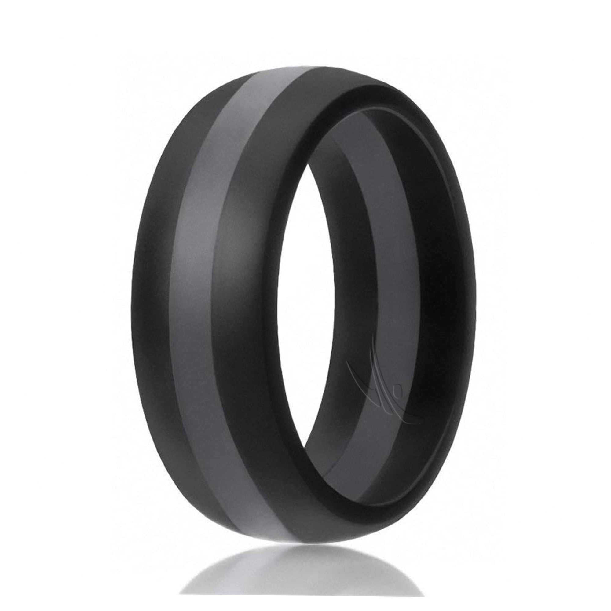 Silicone Ring - Dome Style with Middle Line - Black-Grey by ROQ for Men ...