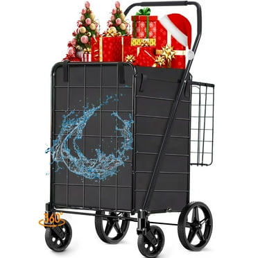Costway Portable Folding Shopping Cart with Adjustable Handle, Large ...