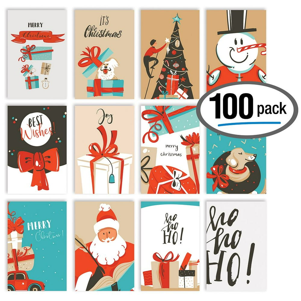 Christmas Holiday Greeting Card Set, 100 Pack, 4 x 6 Inch, 12 Assorted ...