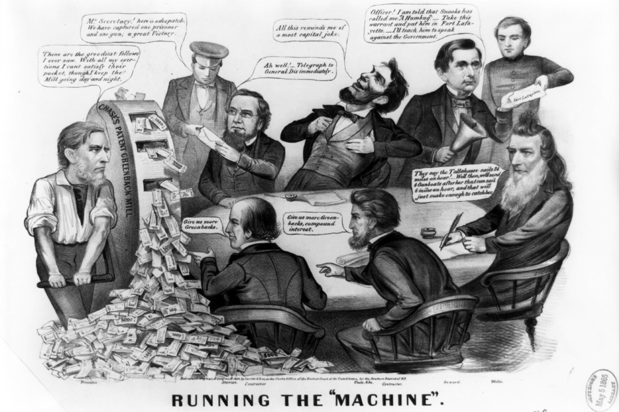 24x36 gallery poster, Running the Machine An 1864 political cartoon ...