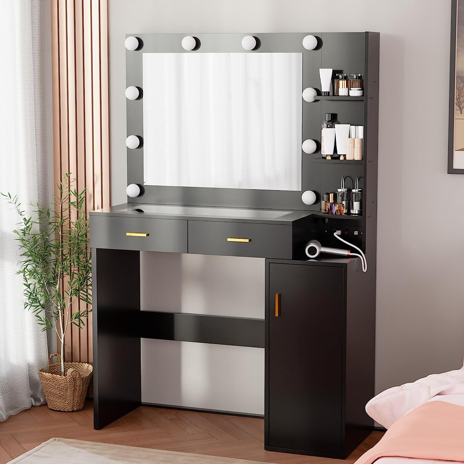 Cozy Castle Vanity Desk with Mirror and Lights, Makeup Vanity Desk with ...