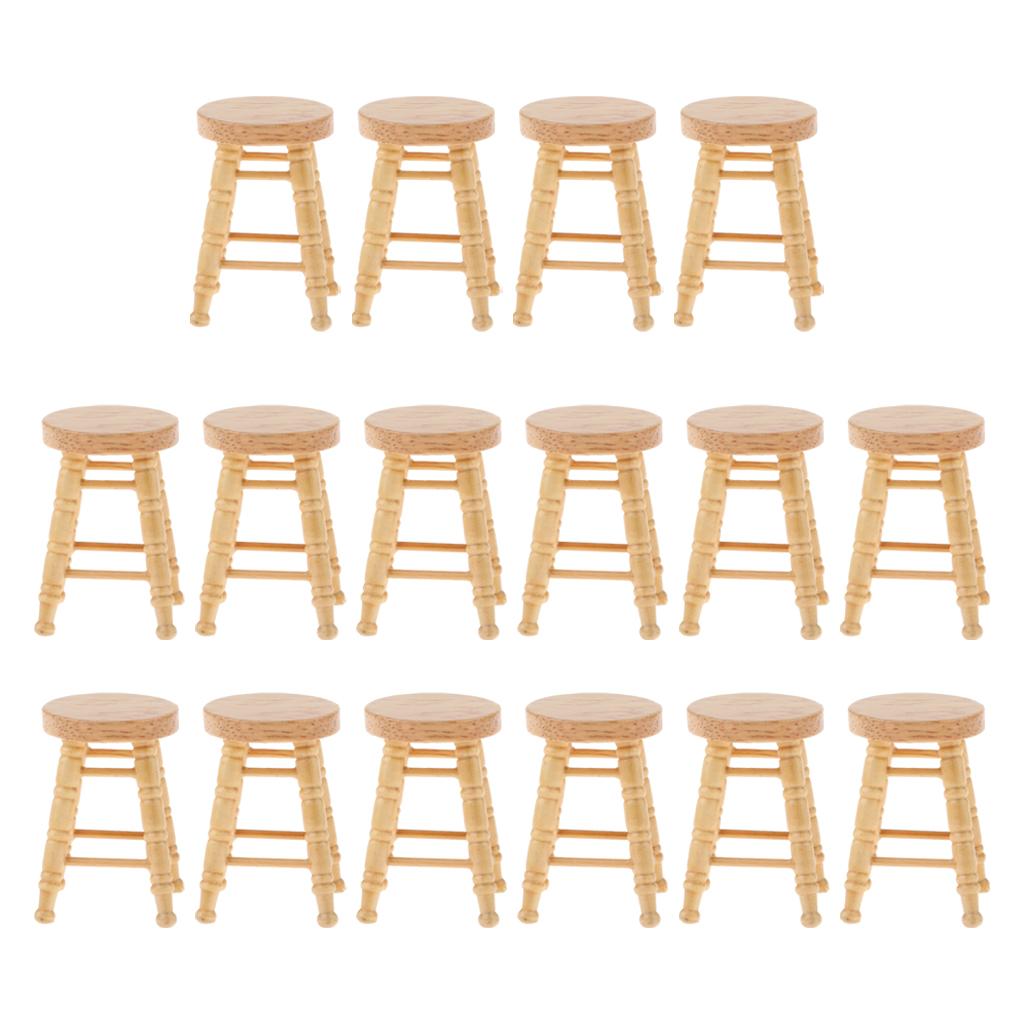 16x 1/12th Wooden Unpainted Round Bar Stool Model, Wooden Furniture ...