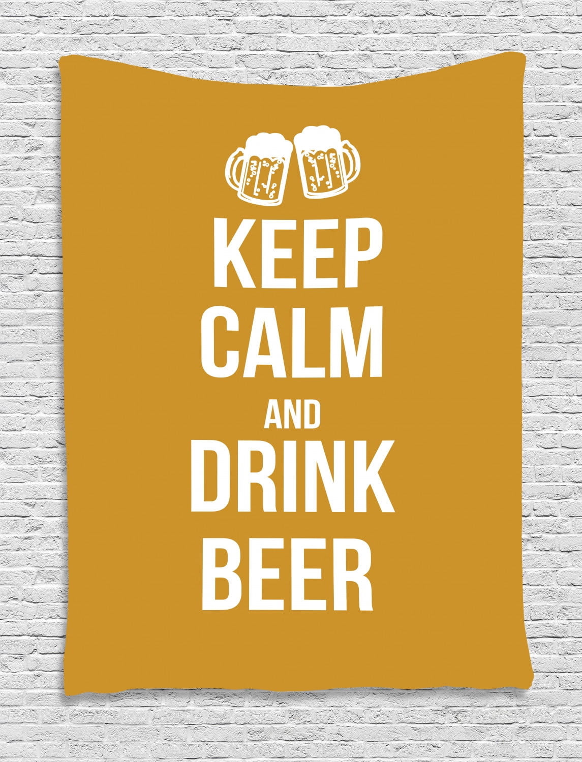 Keep Calm Tapestry, Drink Beer Poster Design with Graphic Foamy Glasses ...