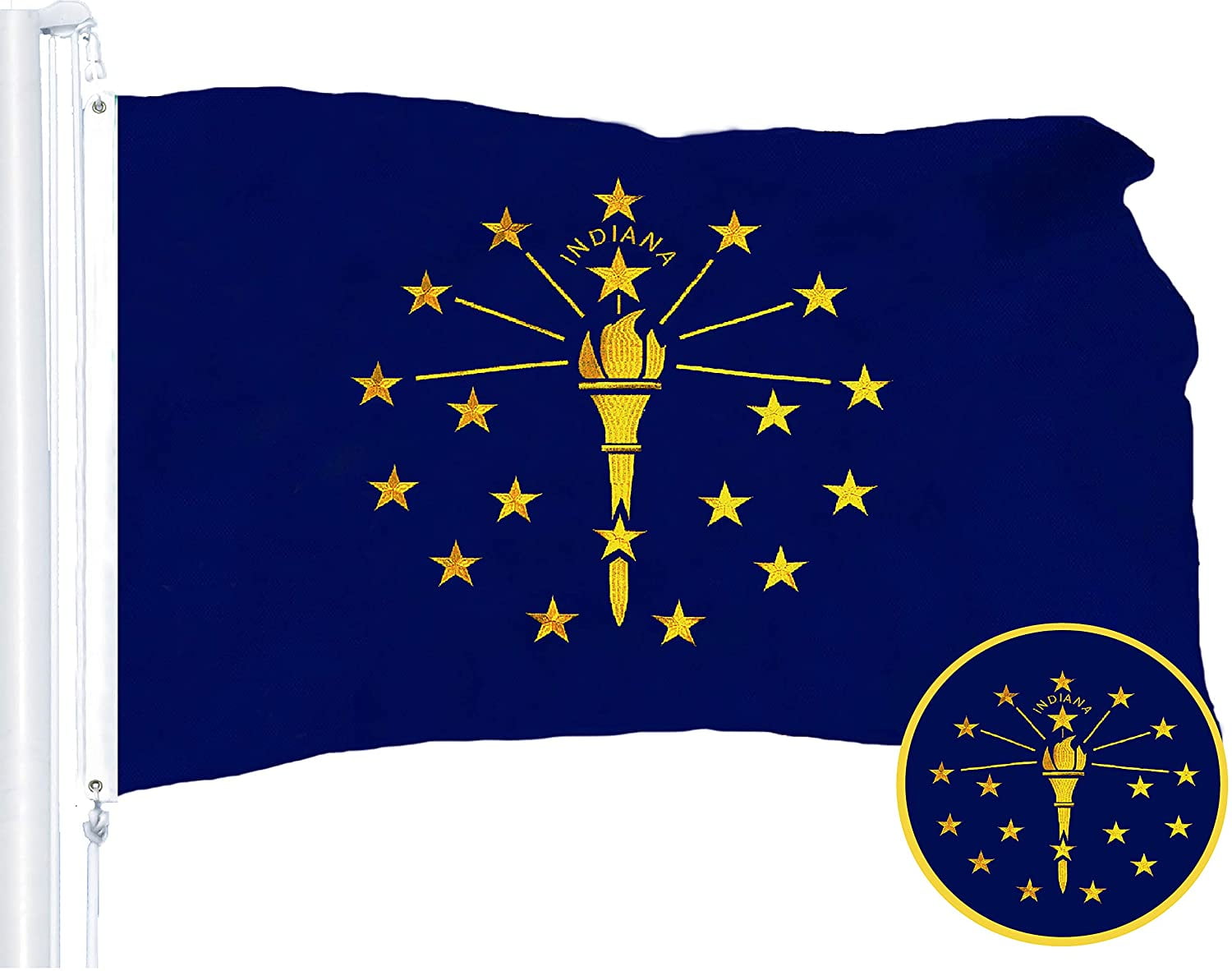 G128 – Indiana State Flag | 3x5 feet | Embroidered 210D – Indoor ...