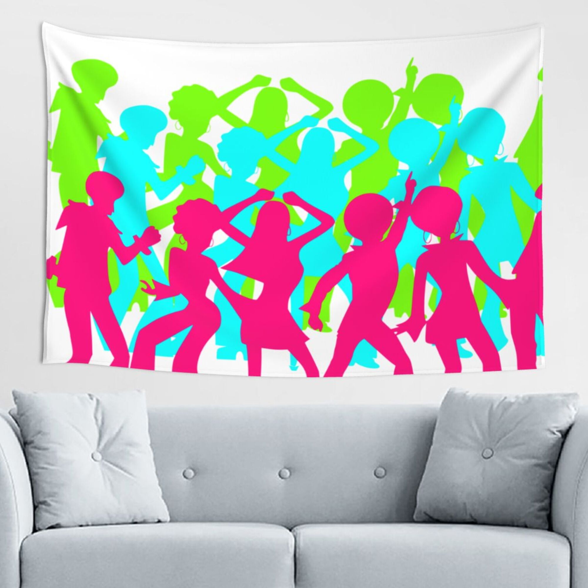 Disco Dancers Girls Tapestry, Fun Nightclub Party Wall Hanging ...