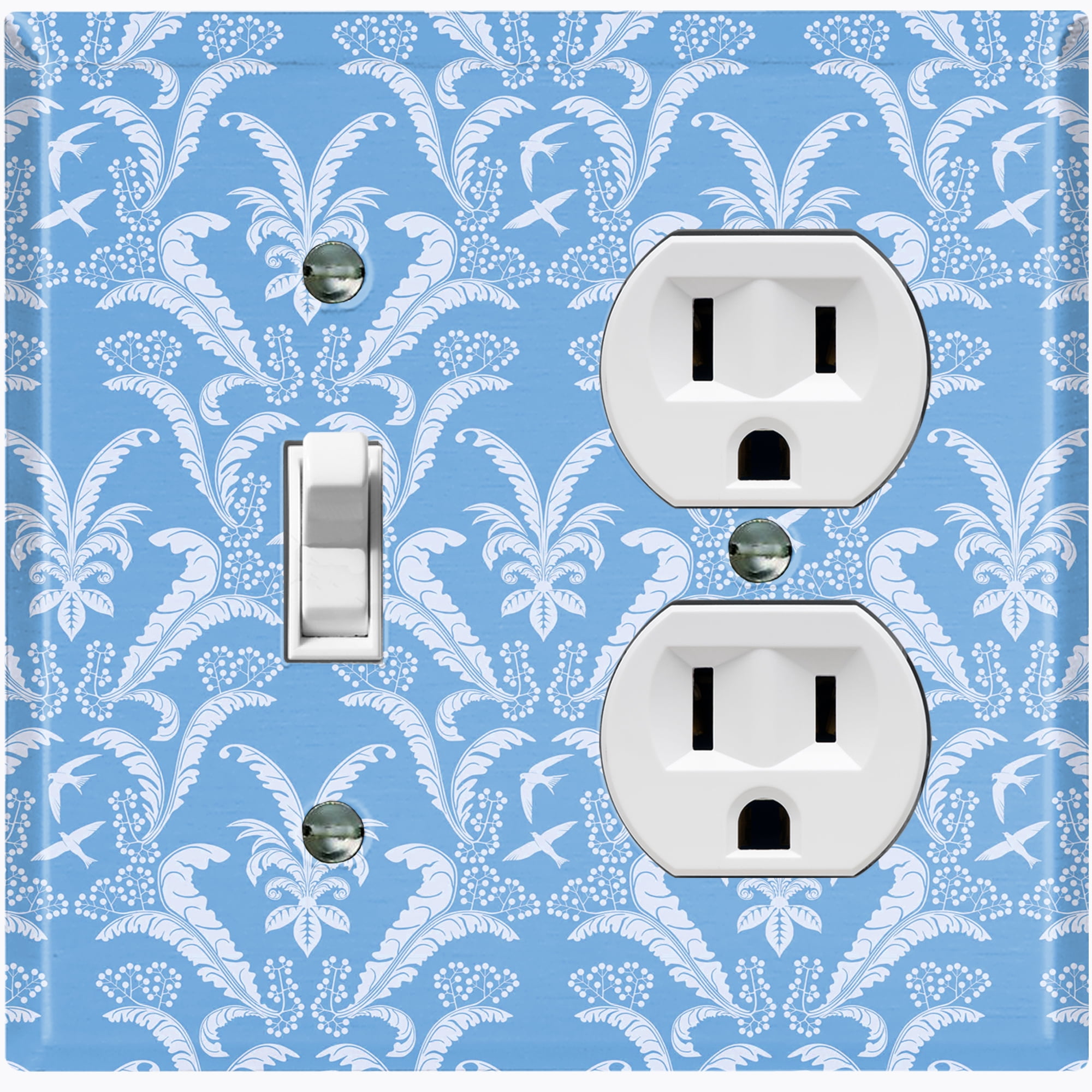 Metal Light Switch Plate Outlet Cover (Victorian Damask Flower Feather ...
