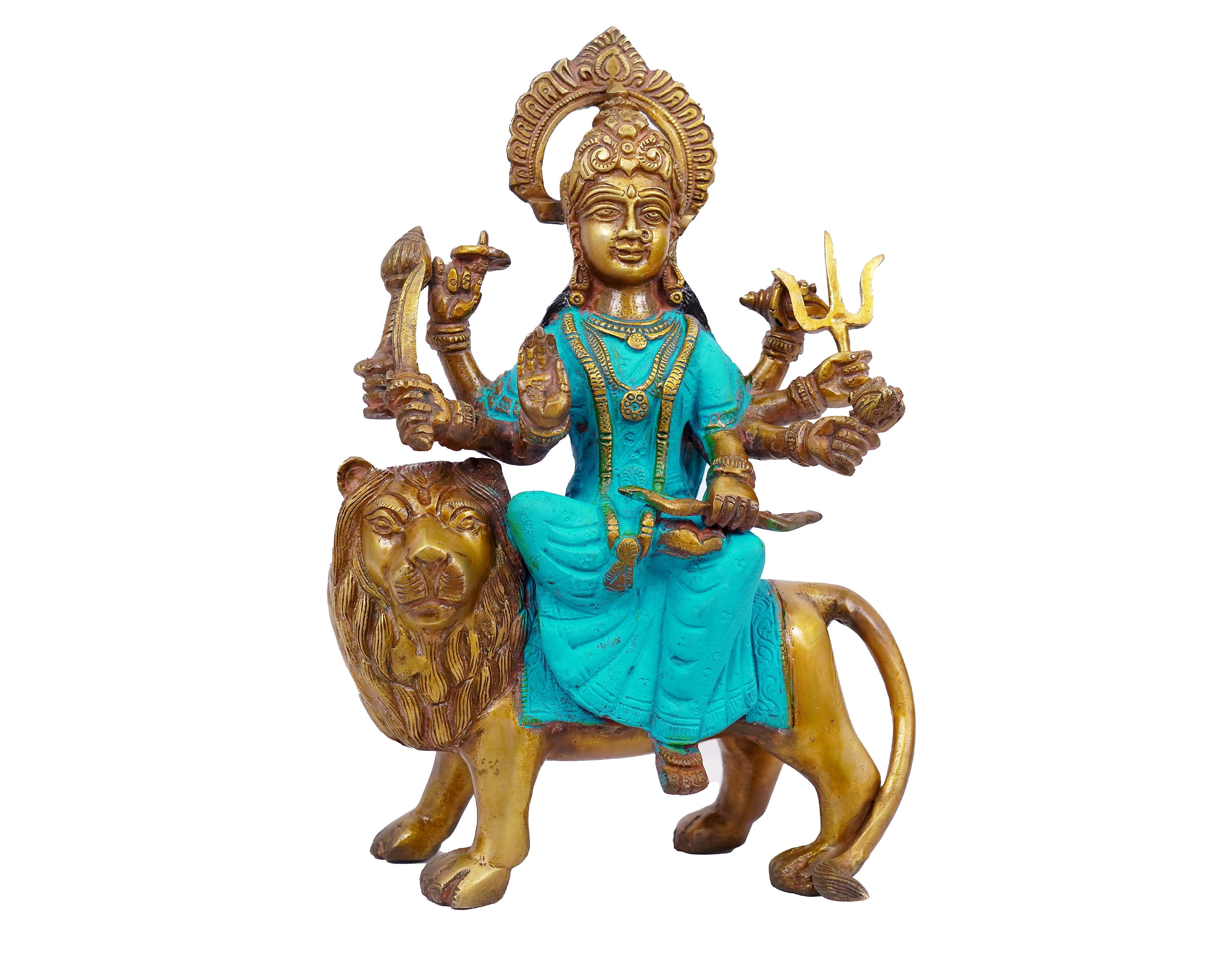 Goddess of Lions Murti in Blue Sari Brass Statue For Puja, Home Mandir ...