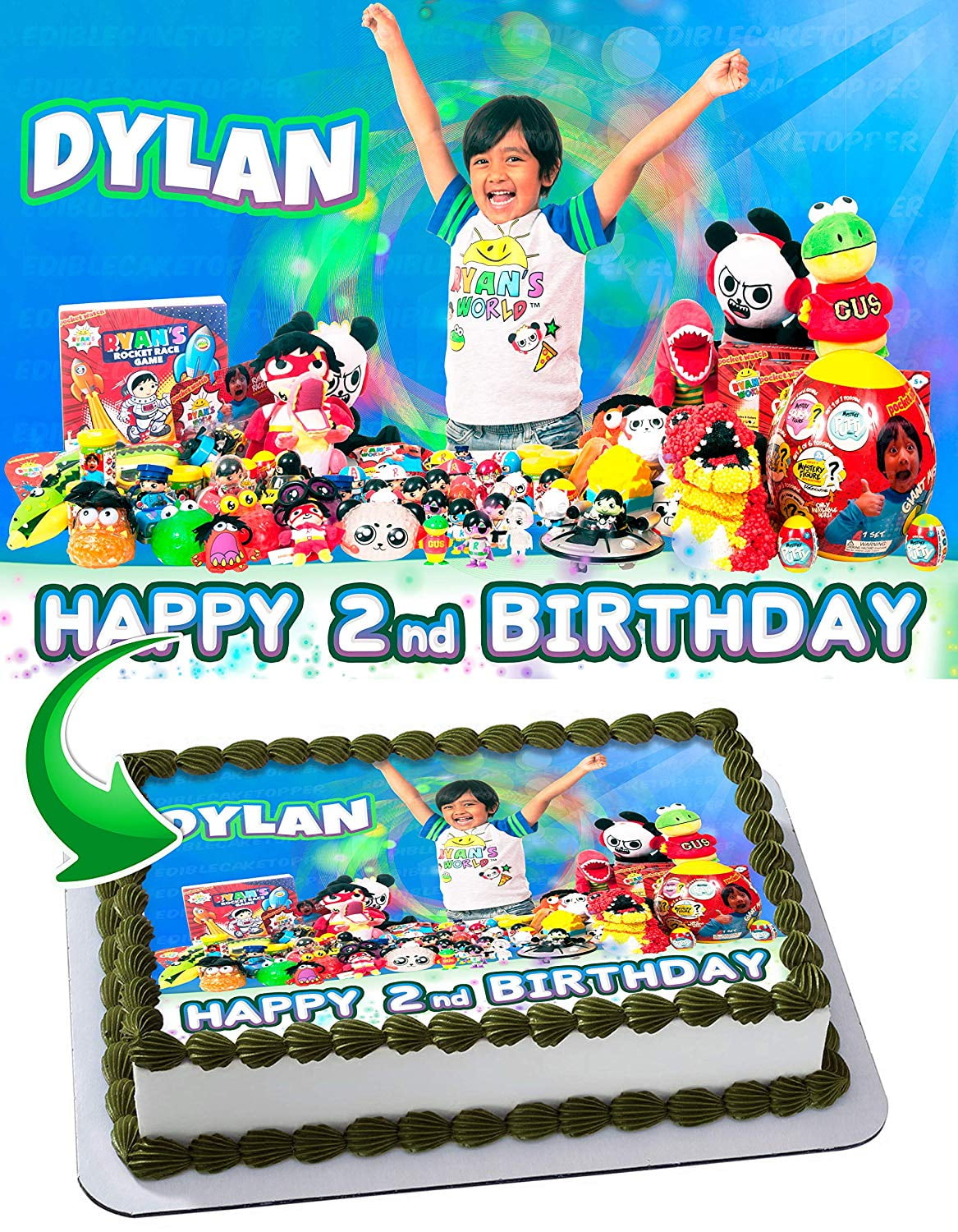 Ryan ToysReview - Edible Cake Topper - 11.7 x 17.5 Inches 1/2 Sheet ...