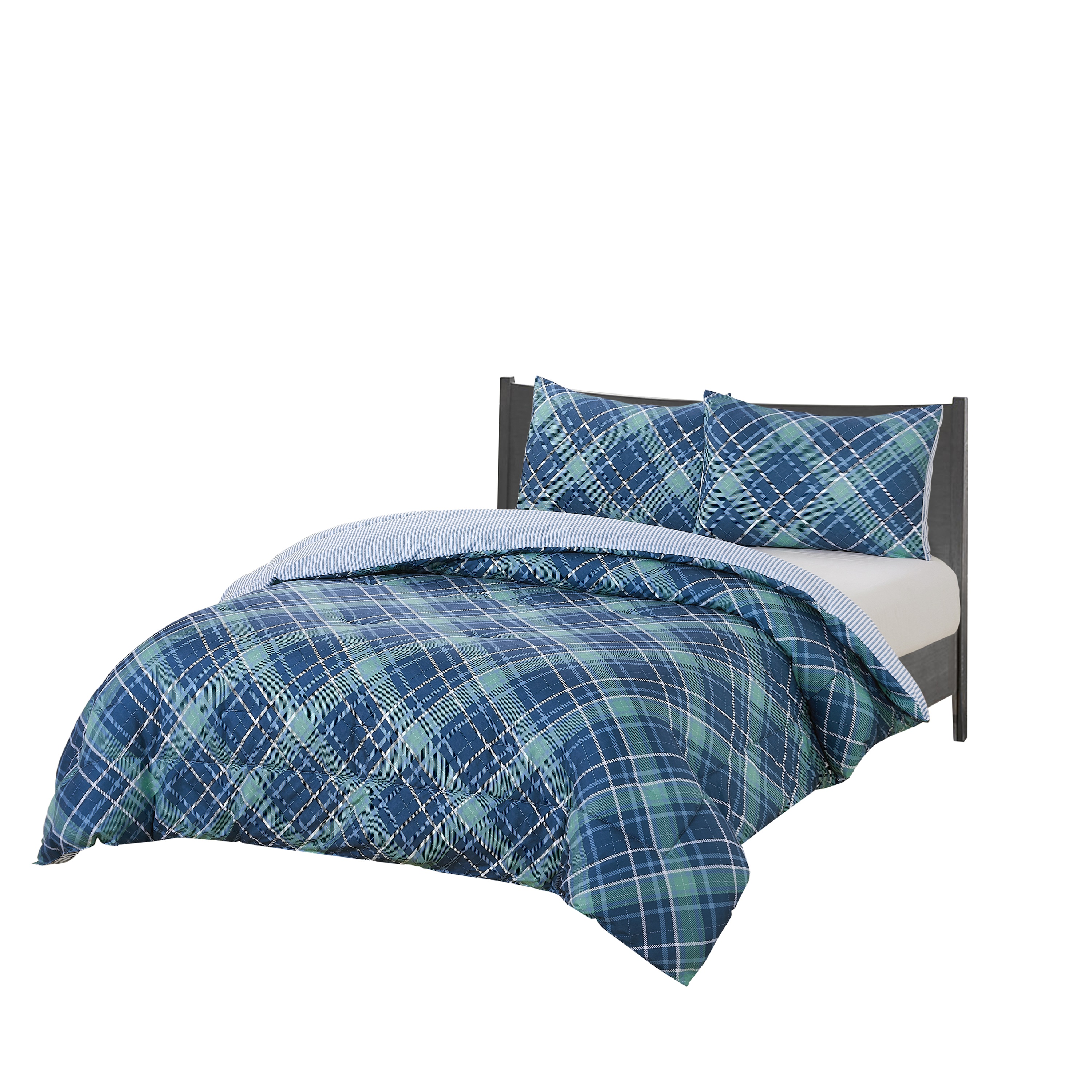 Chaps Boys Comforter Set 2-Piece Reversible Microfiber Kids Plaid ...