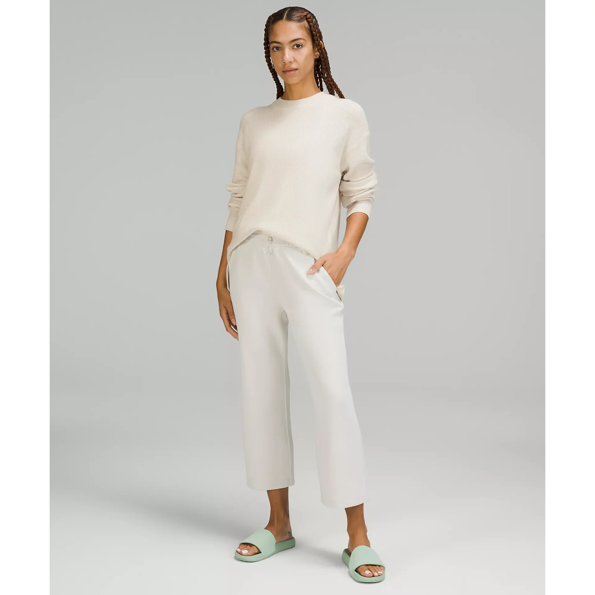 Lululemon Merino Wool-Blend Ribbed Crewneck Sweater White Lululemon Merino Wool-Blend Ribbed Crewneck Sweater White
