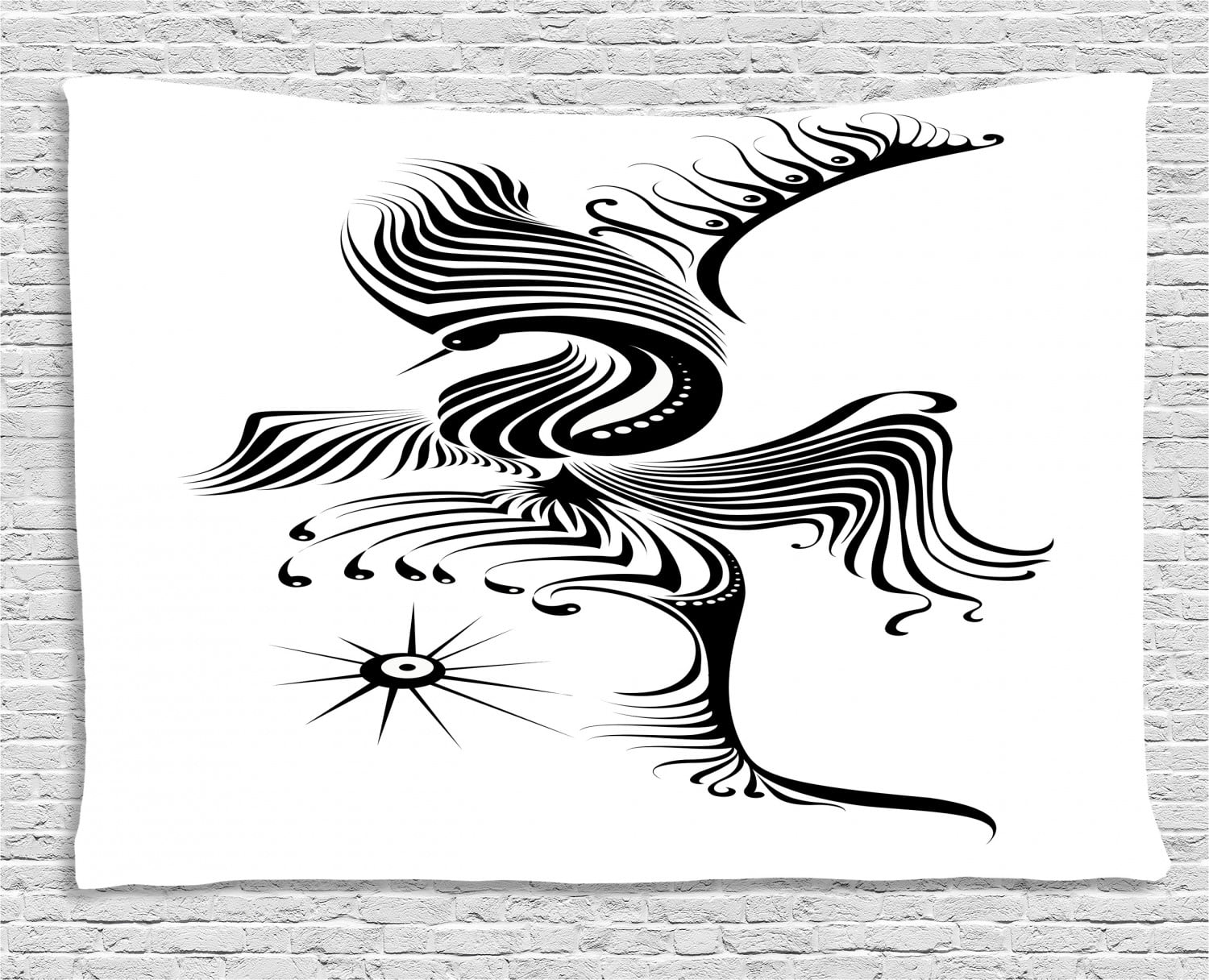 Feather Tapestry, Monochrome Abstract Phoenix Design with Curl and ...