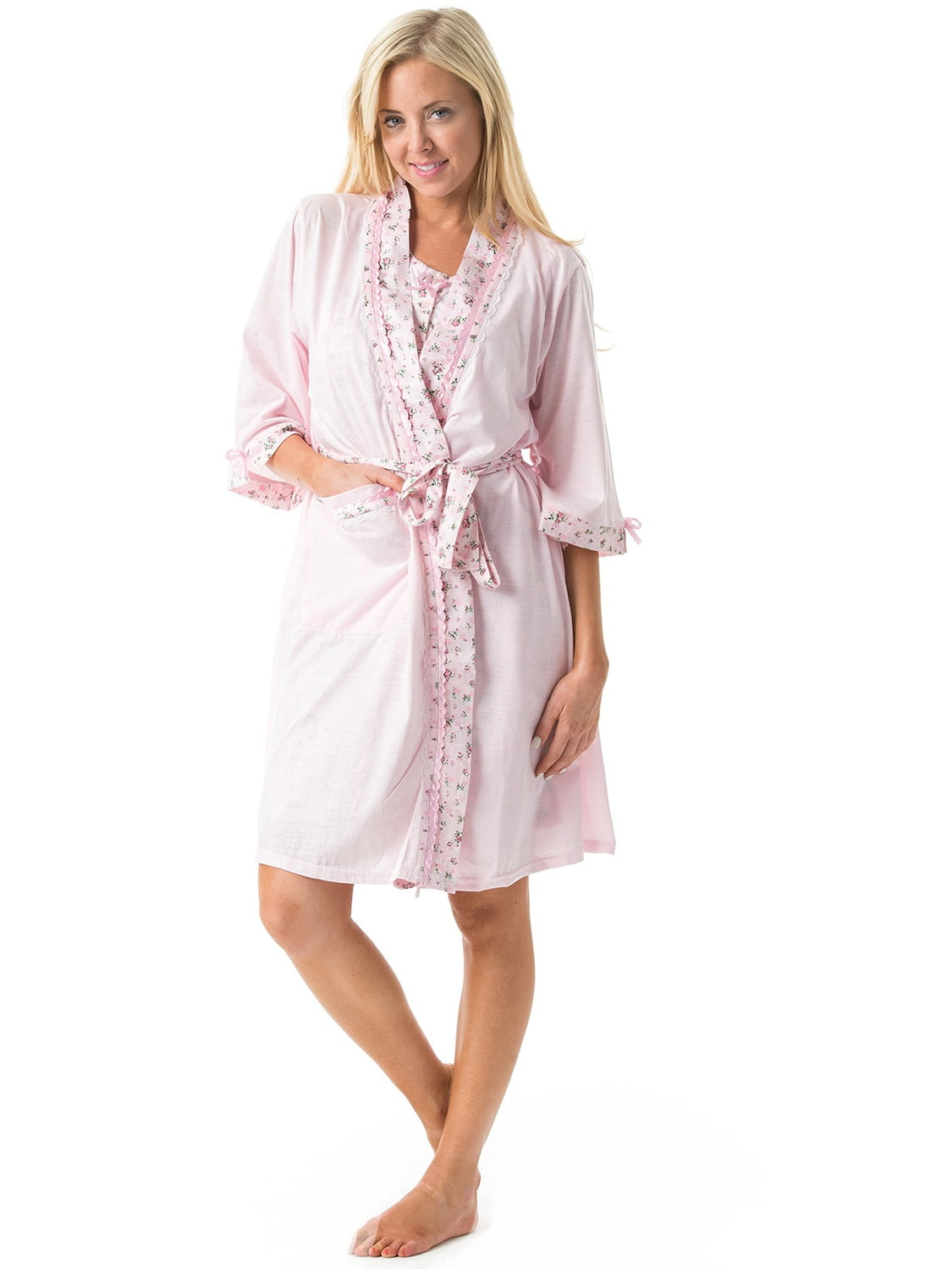 Women's Sleepwear 2 Piece Nightgown and Robe Set - Pink - Walmart.com