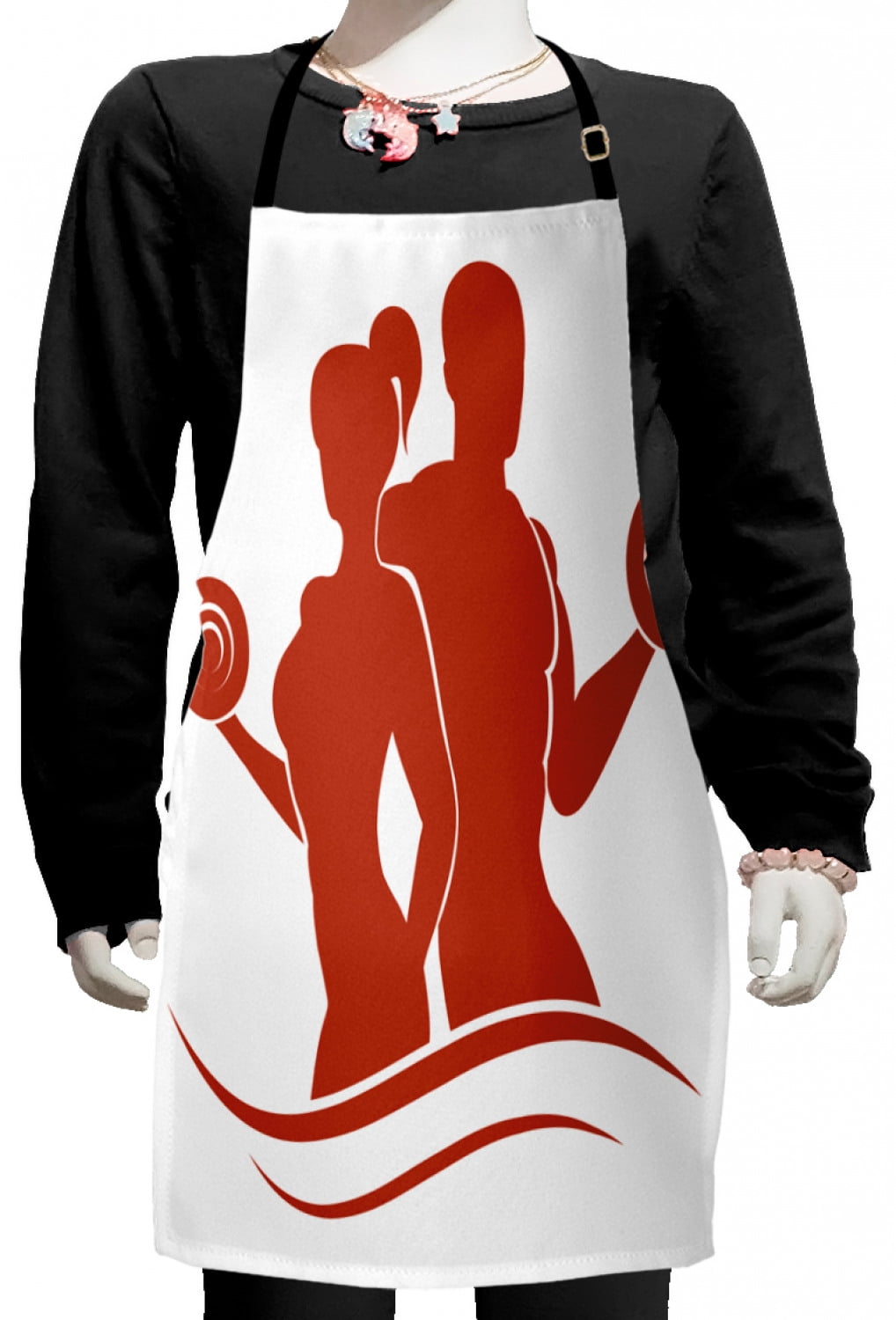 Fitness Kids Apron, Muscled Man and Woman Silhouettes Holding Dumbbells ...