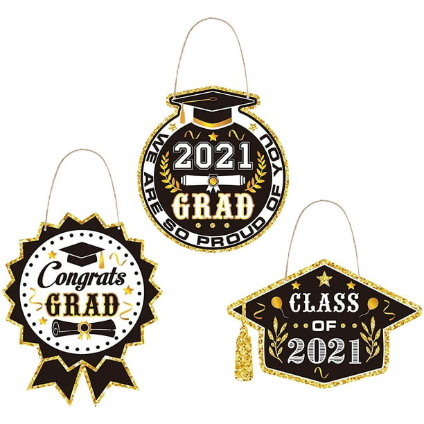 HTAIGUO 3 Pieces 2021 Graduation Wood Door Hanging Congrats Graduate ...