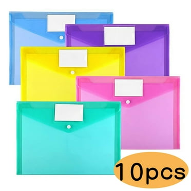 12 Pack A4 Size Plastic Filing Envelopes with Label Pocket, Assorted ...