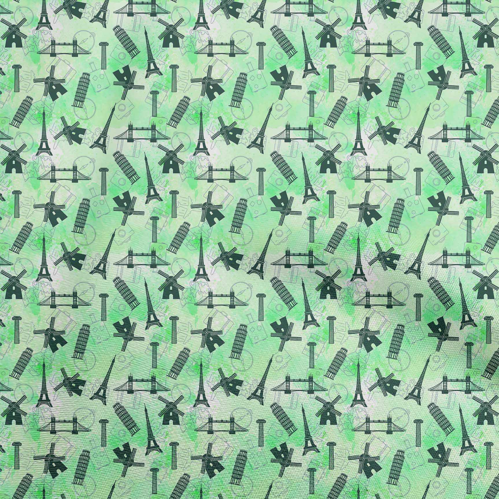 oneOone Cotton Poplin Light Green Fabric Travel Sewing Material Print ...
