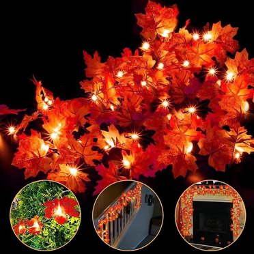 4pcs Fall Leaf Lights Battery Operated Fall Leaves Garland LED Maple ...