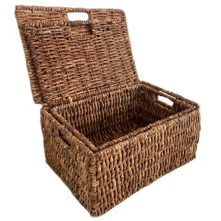 Rectangular Basket w Lid in Rich Walnut Finish - Set of 2 - Walmart.com ...