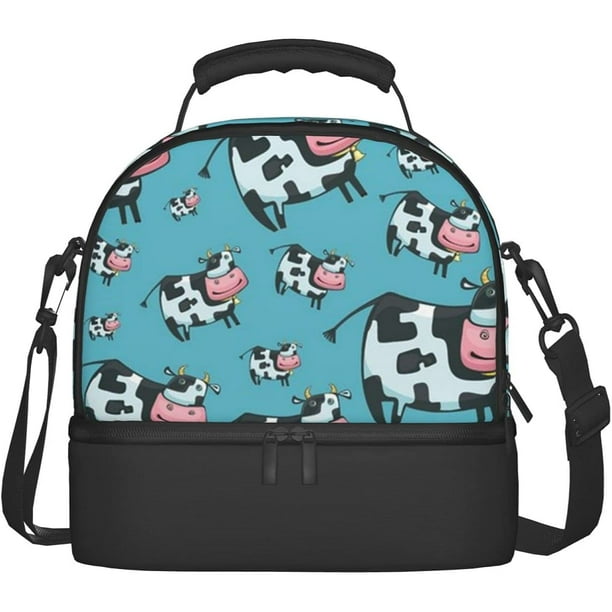Cow Print Lunch Bag With 2 Compartments For Women/Men,Double Deck ...