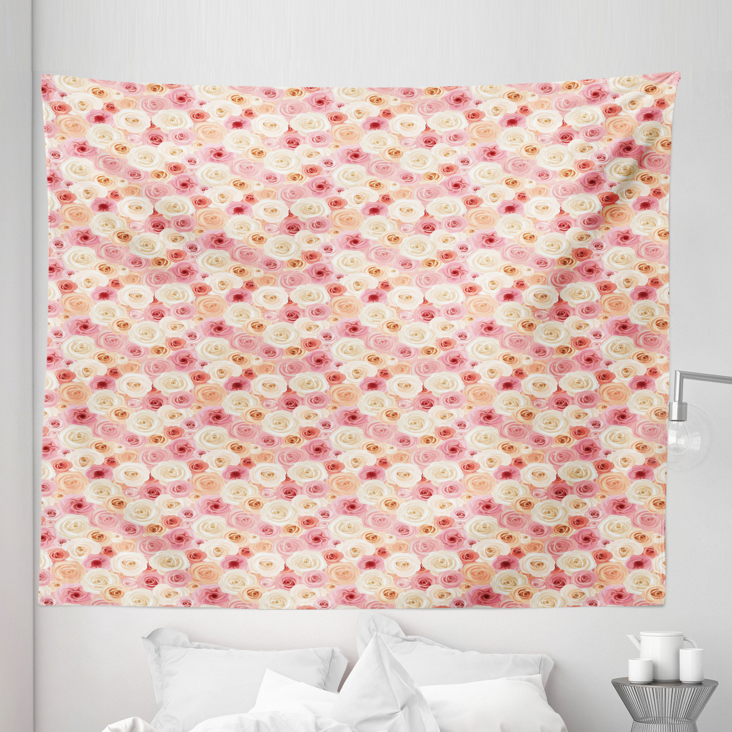 Rose Tapestry, Romantic Pastel Shade Rose Petals and Buds Pattern with ...