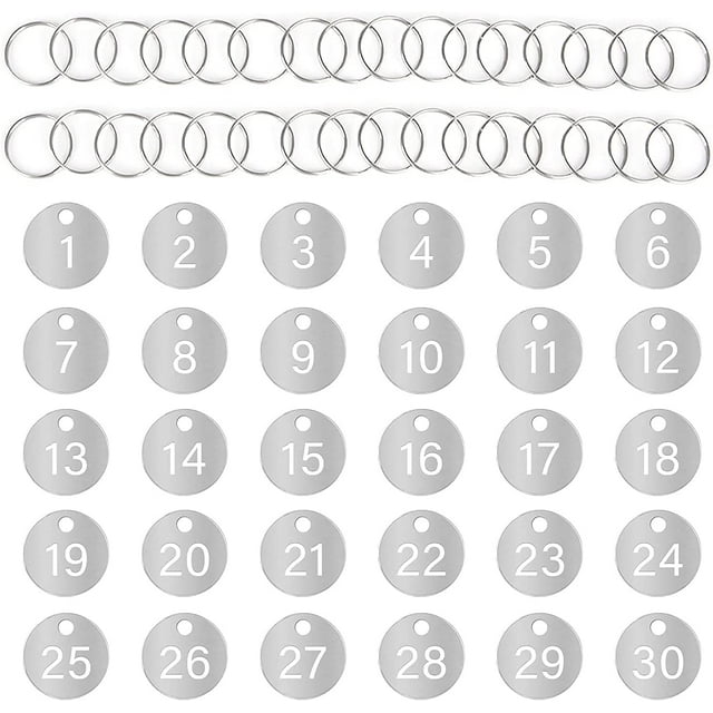 Keychain Numbers 1-30,23mm Round Keychain Numbers Metal,30 PCS Hollow ...